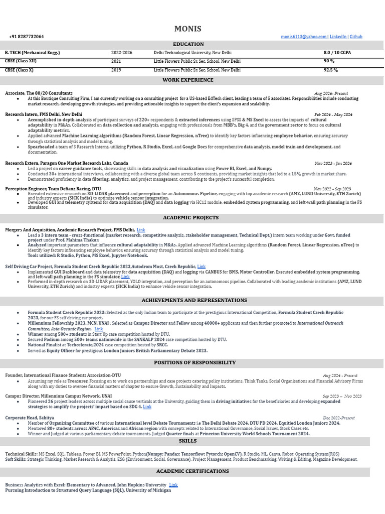 MONIS Resume DTU Updated 2024 | PDF