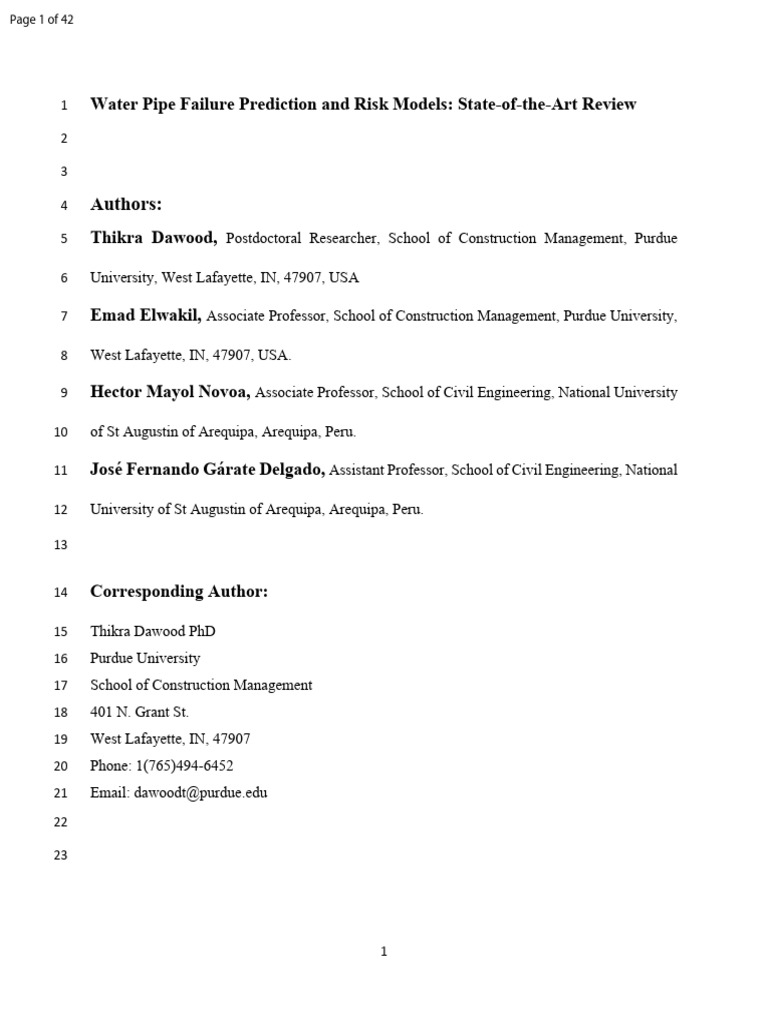Water Pipe Failure Prediction and Risk Models State-Of-The-Art Review Dawood2019 | PDF