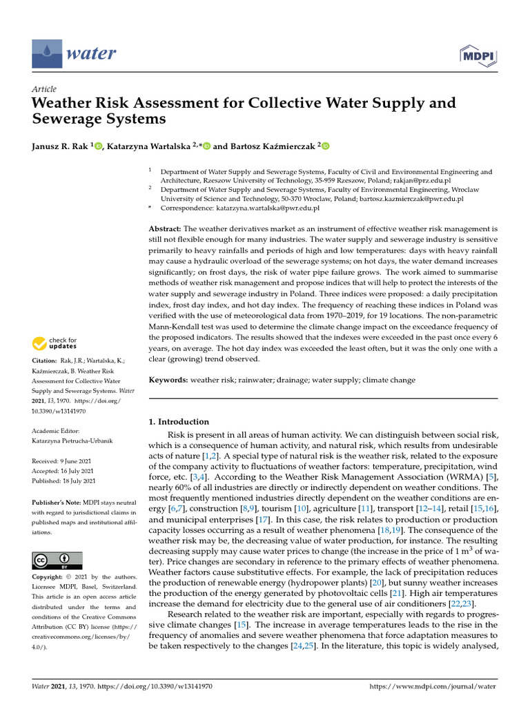 Weather Risk Assessment For Collective Water Supply and Sewerage ...