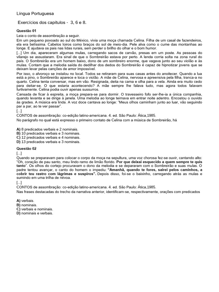 7 ano exercícios dos capítulos 3, 6 e 8. | PDF