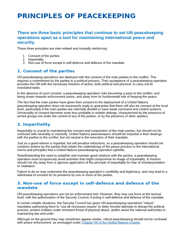 Principles of Peacekeeping | PDF