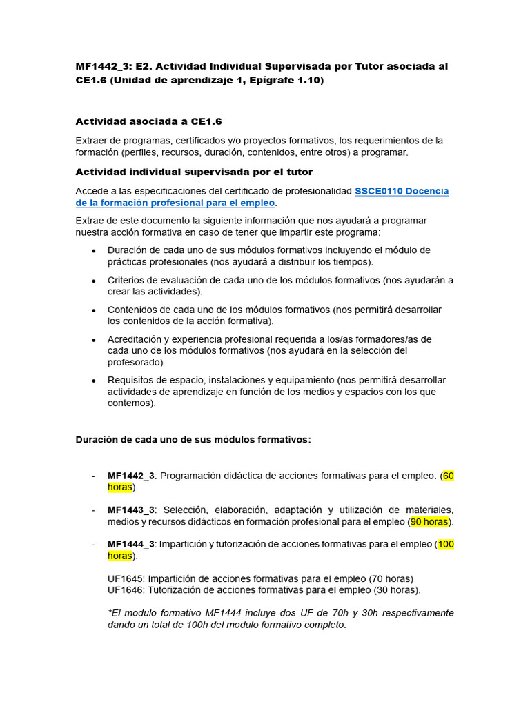 MF1442 - 3 - E2. Actividad Individual Supervisada Por Tutor Asociada Al ...