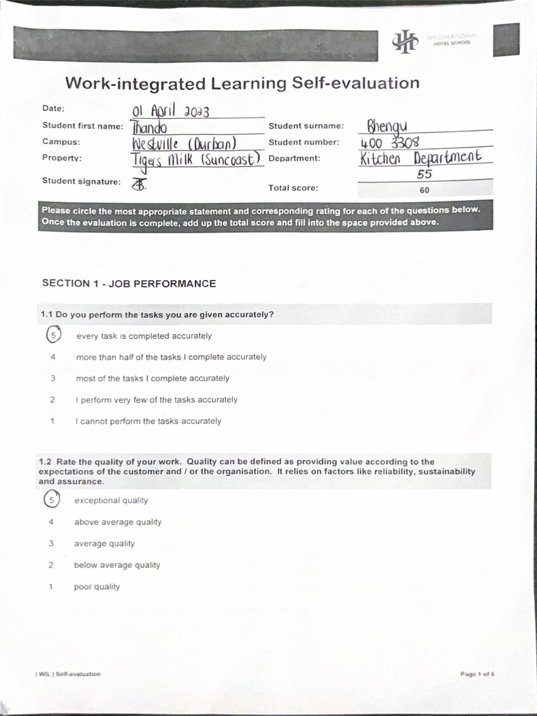 Self Evaluation | PDF