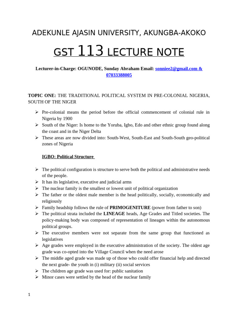 GST 113 Note-1-1 | PDF