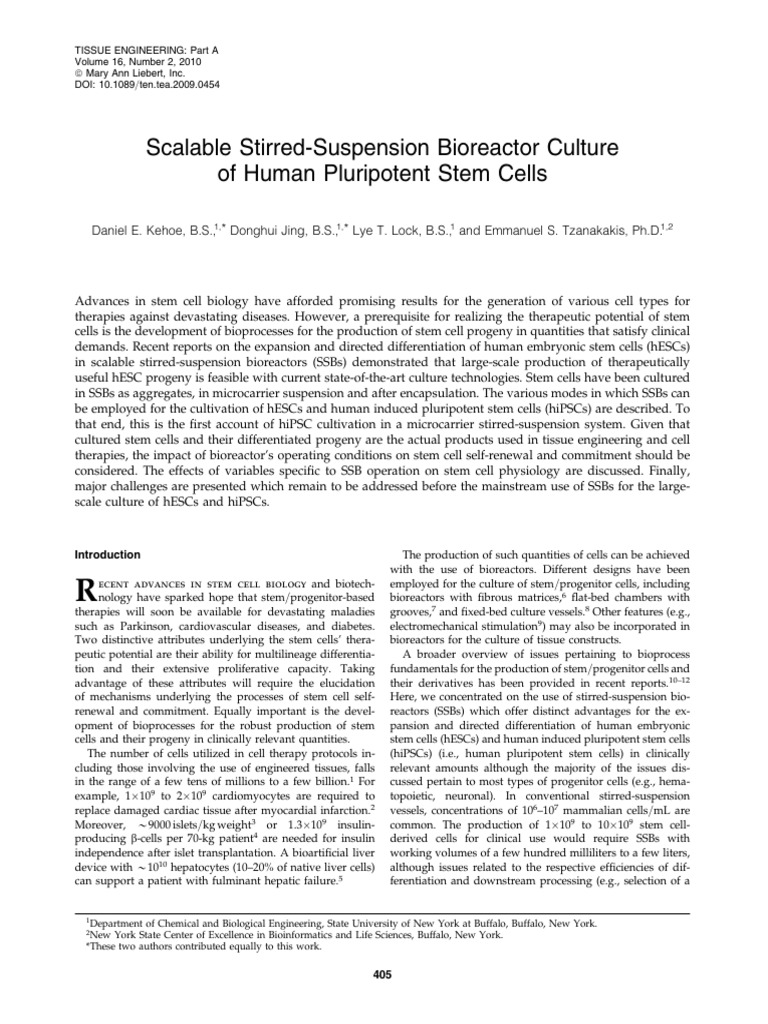 2010 - Kehoe - Scalable Stirred-Suspension Bioreactor Culture of Human ...