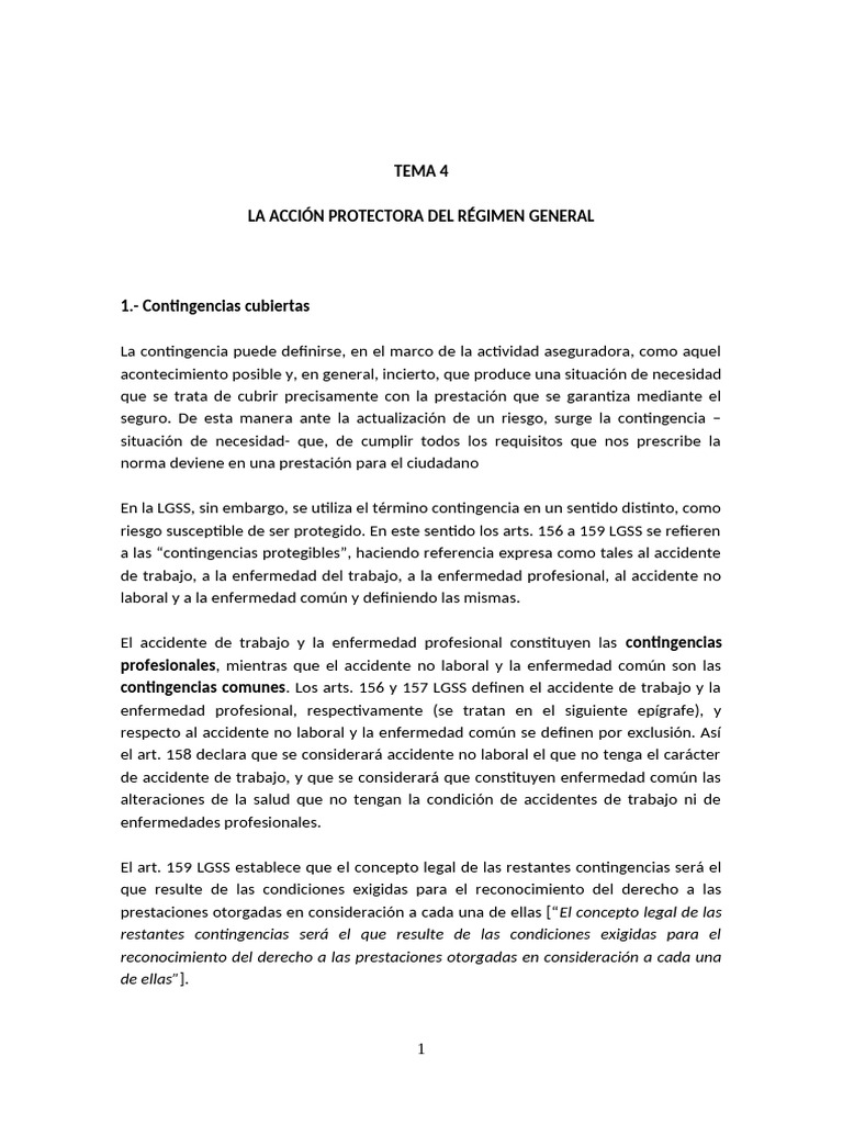 Tema 4 R. La Accion Protectora Del Regimen General | PDF