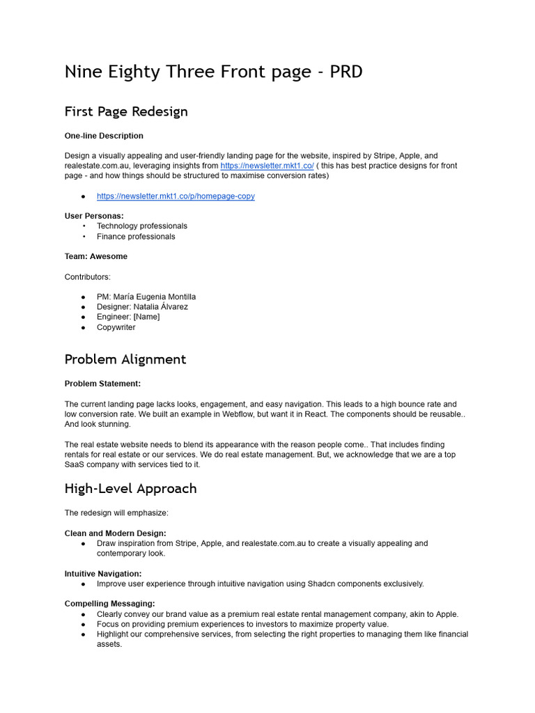 PRD - Front Page - Nineeightythree | PDF | Usability | Art