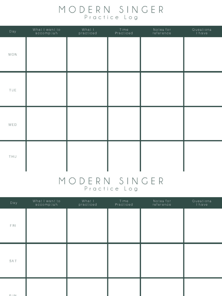 Modern Singer Practice Log | PDF | Self-Improvement