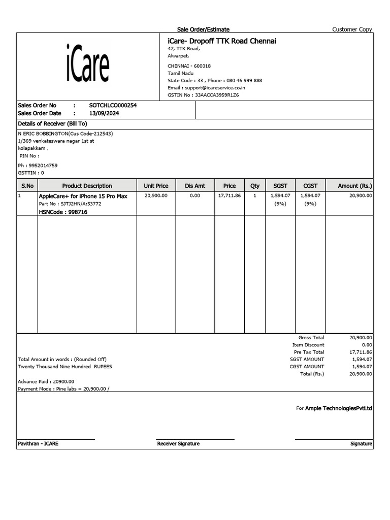 Icare-Dropoff TTK Road Chennai | PDF