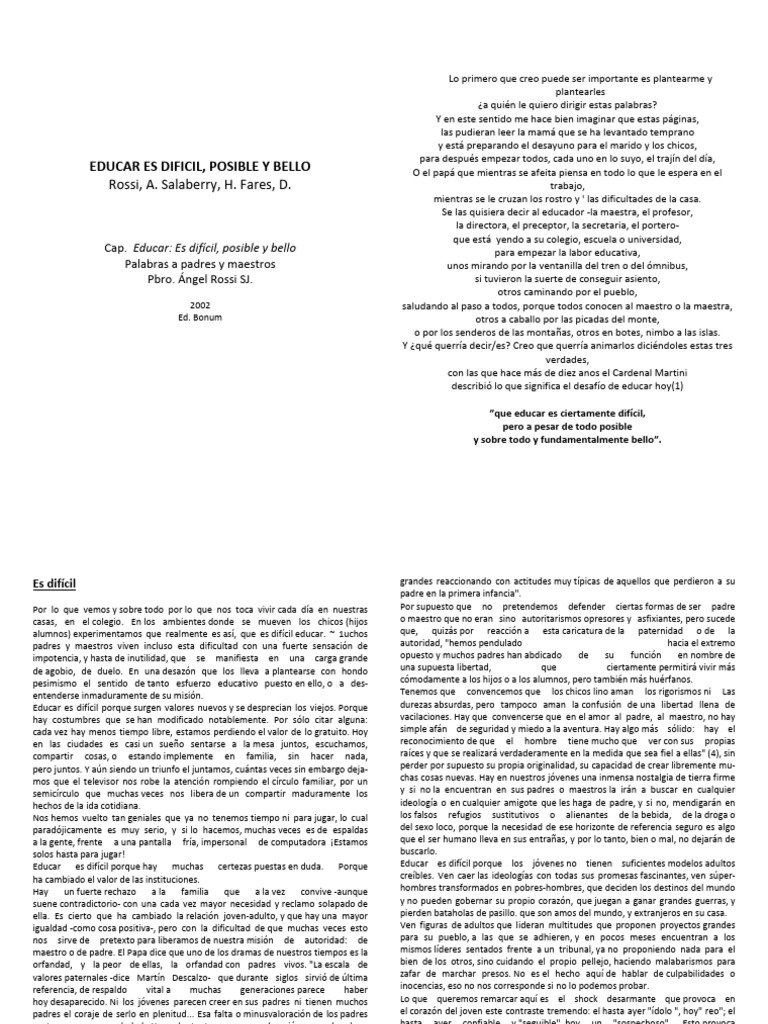 Cap Educar Es Dificil, Posible y Bello - ARossi - 20 - 240527 - 180124 | PDF | Amor | Dignidad