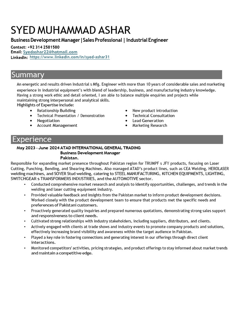 Syed Muhammad's Resume | PDF