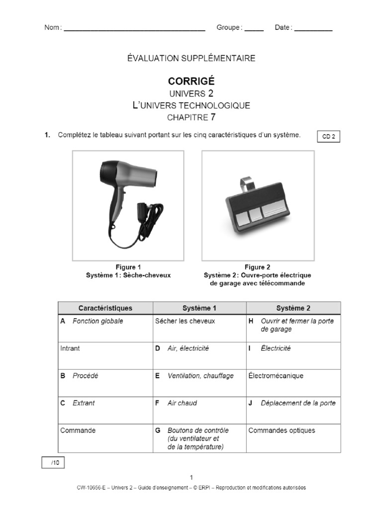 13-05 - ÉVALUATION SUPPLÉMENTAIRE CORRIGÉ UNIVERS 2 L UNIVERS ...