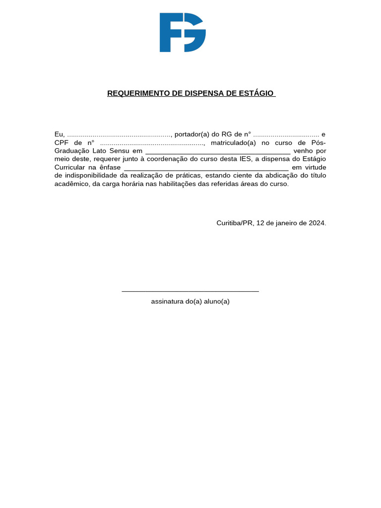 Requerimento de Dispensa de Estã - Gio | PDF