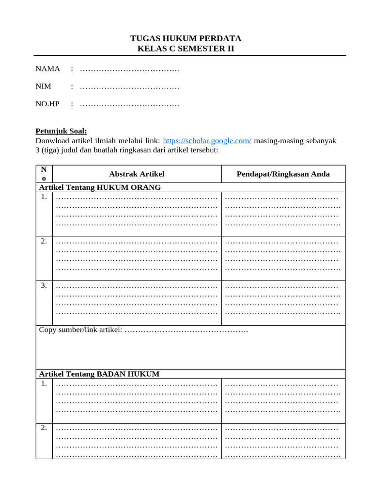 Form Tugas HK Perdata 2C | PDF