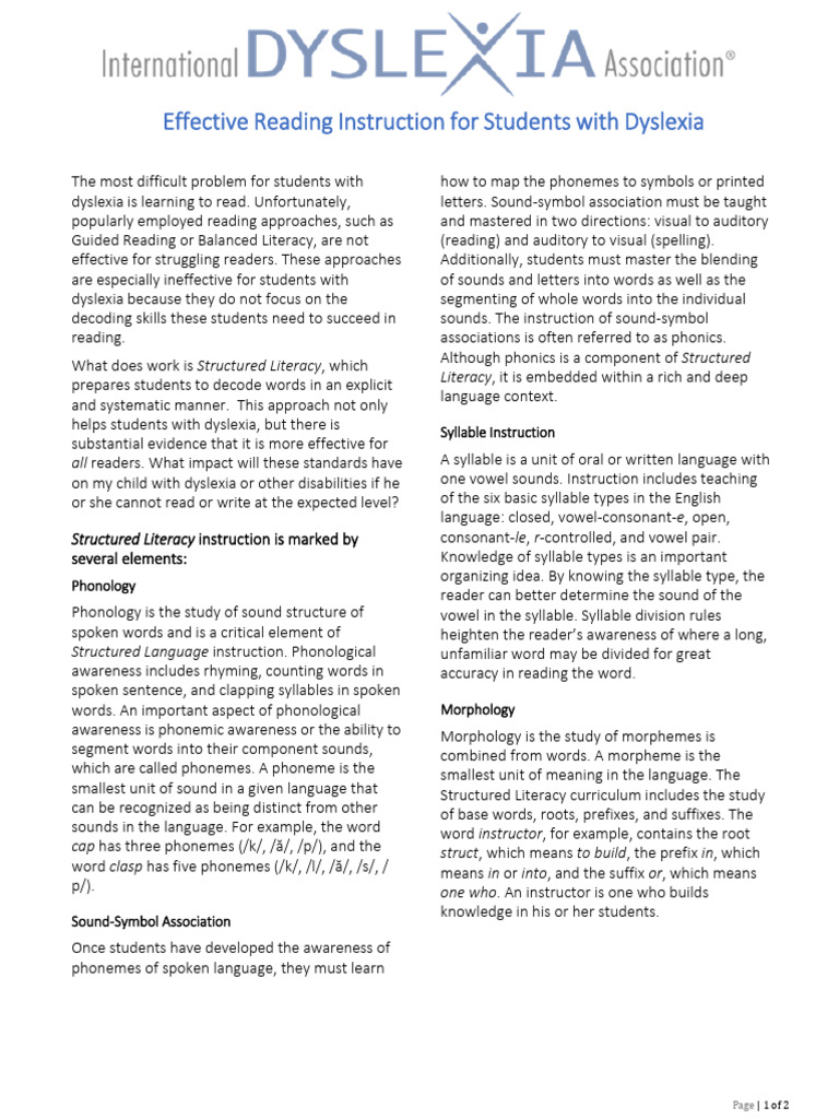 Effective Reading Instruction For Students With Dyslexia | PDF ...