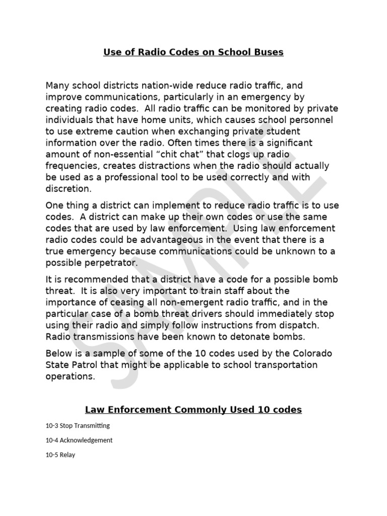 Use of Radio Codes On School Buses | PDF
