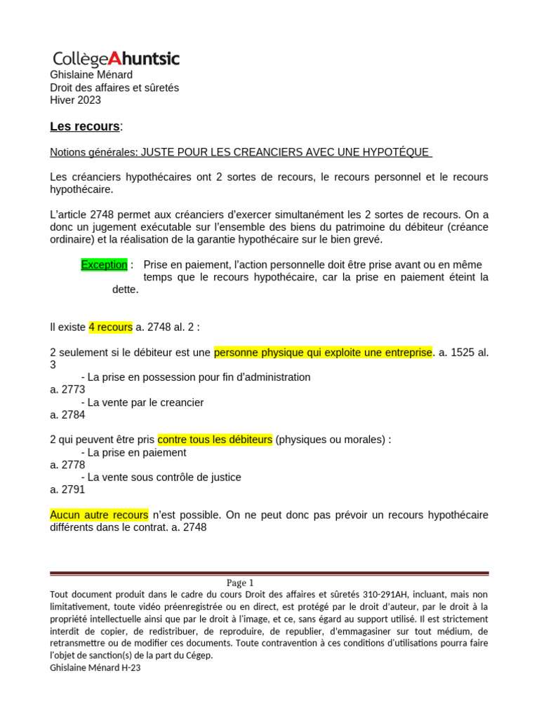 Les Recours Notions Generales Et Modalite Avant Lexercice | PDF