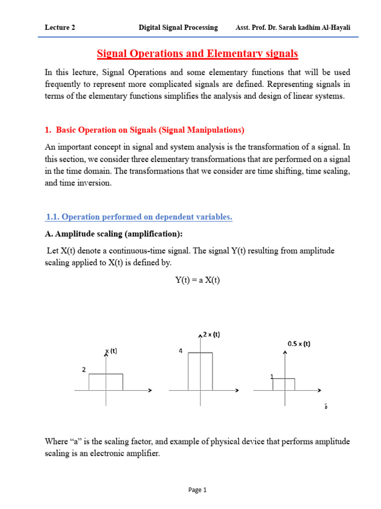 Basic Signals and Signal Operation Lec2 | PDF | Digital Signal ...