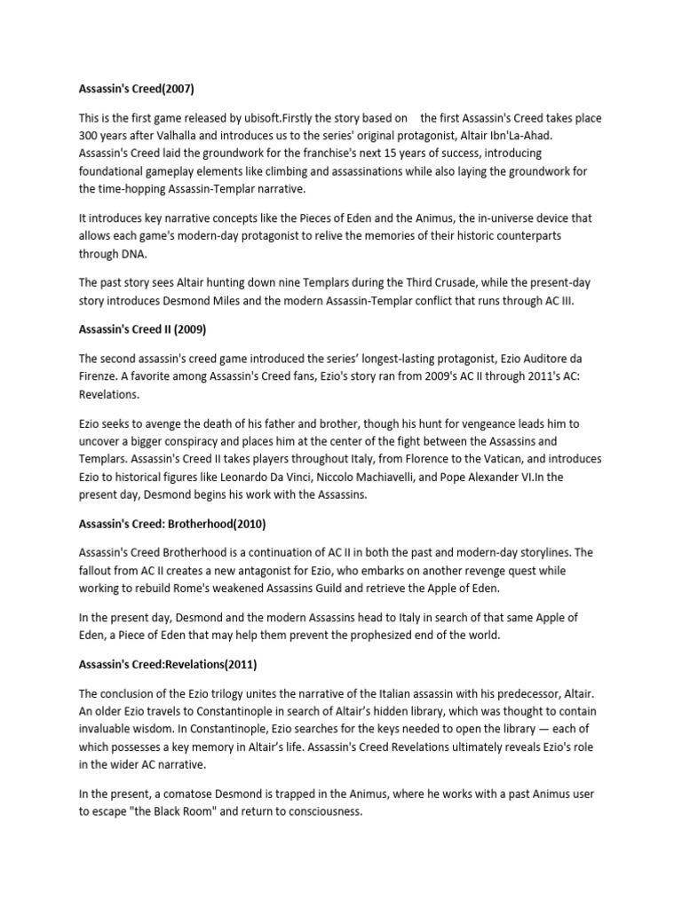 Assassin's Creed Series Timeline | PDF | Stealth Video Games | Ubisoft ...