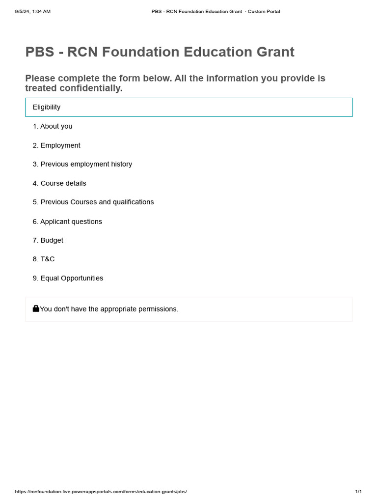 PBS - RCN Foundation Education Grant Custom Portal | PDF