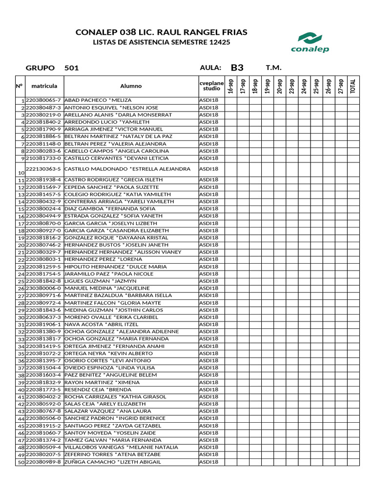 Listas Oficiales de Grupos 12425 5TO 18sep24 | PDF
