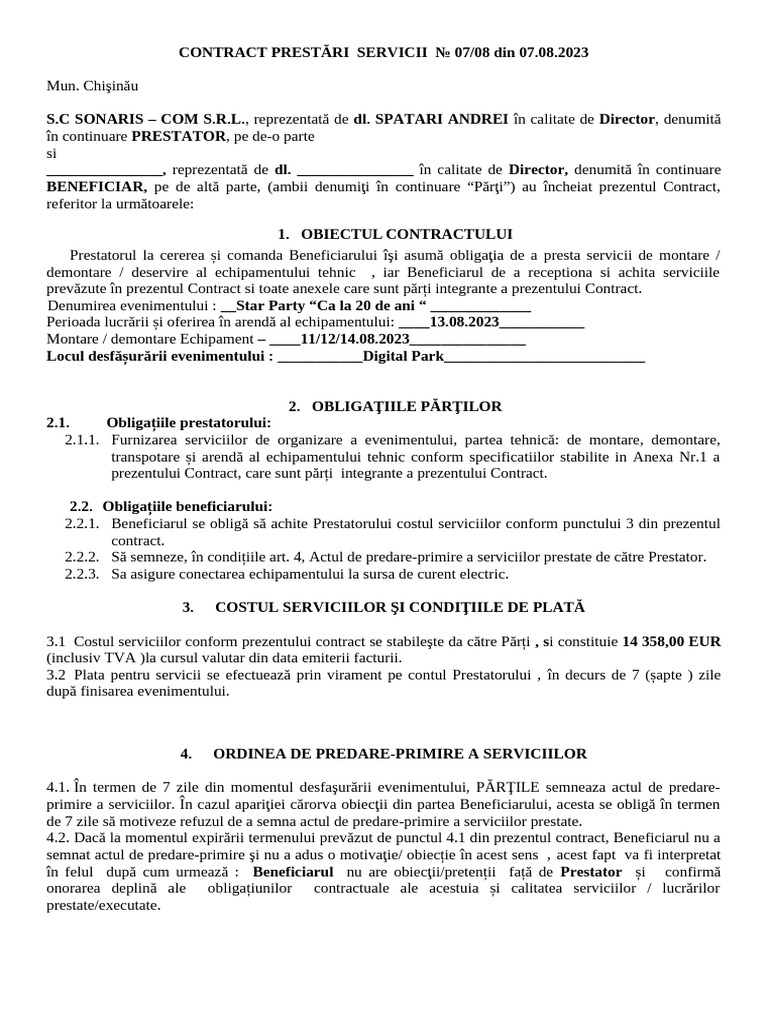 Model de Contract Tehnic Digital | PDF