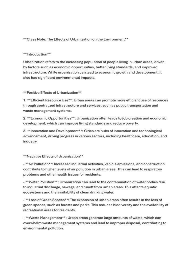 The Effects of Urbanization on the Environment | PDF
