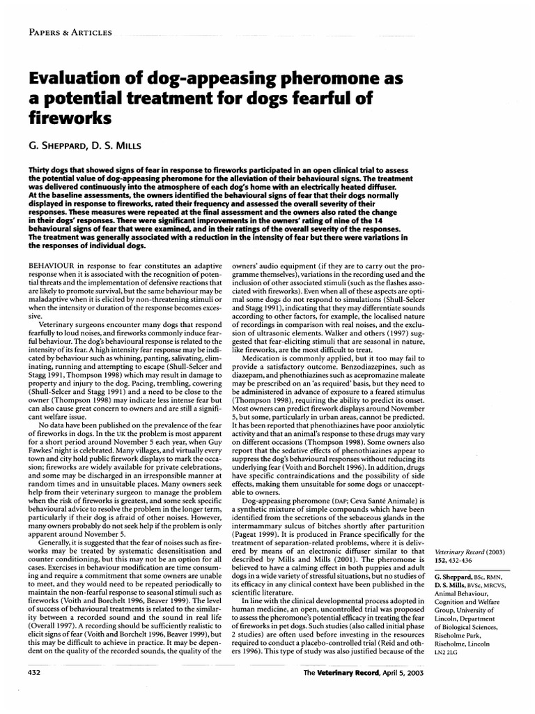 Evaluation of Dog Appeasing Pheromone As Treatment For Fireworks | PDF