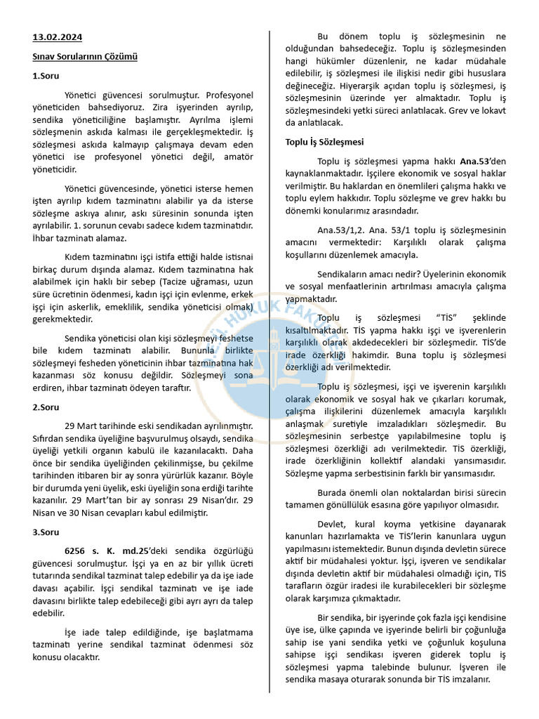 İş Hukuku (Toplu) Ders Notu | PDF