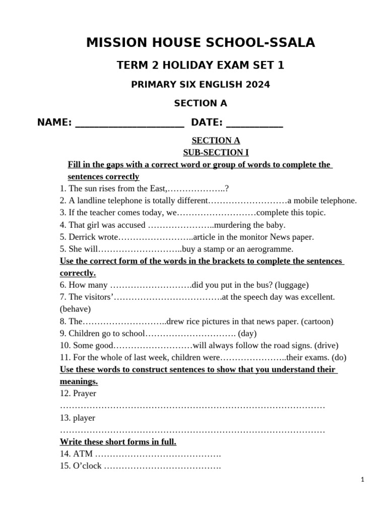 Eng Holiday Set 1 | PDF