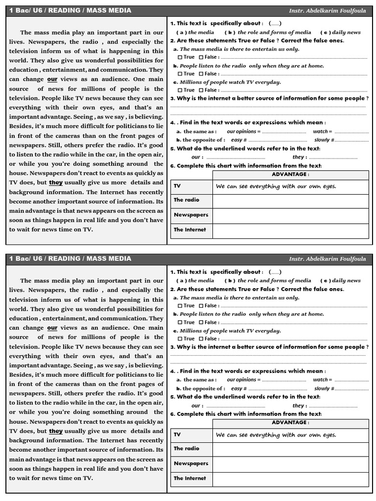 1 Bac - Media - Customized Reading | PDF