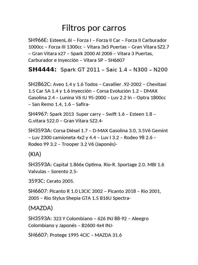 Filtros Por Carros | PDF