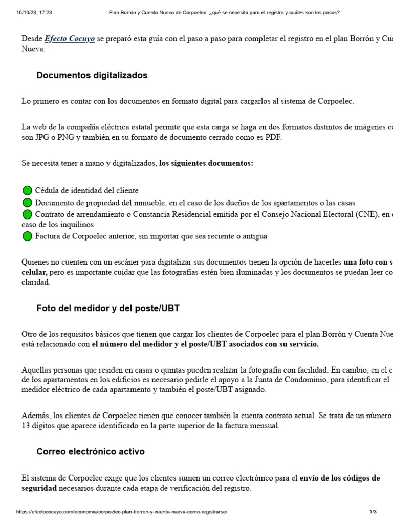 Plan Borrón y Cuenta Nueva de Corpoelec - ¿Qué Se Necesita para El Registro y Cuáles Son Los ...