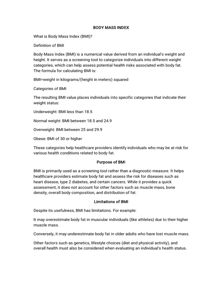 Body Mass Index Bmi | PDF