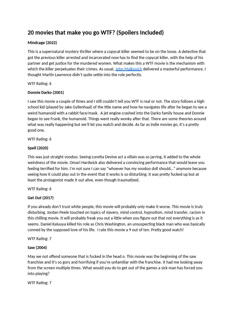 20 Movies That Have You Go WTF | PDF