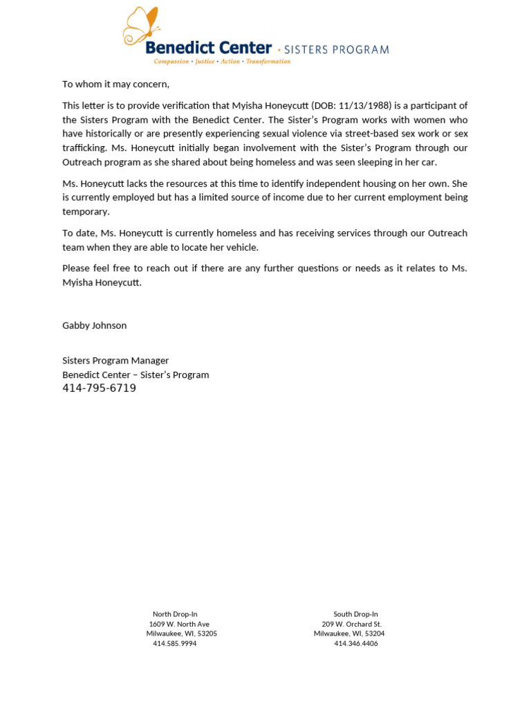 Myisha Letter | PDF