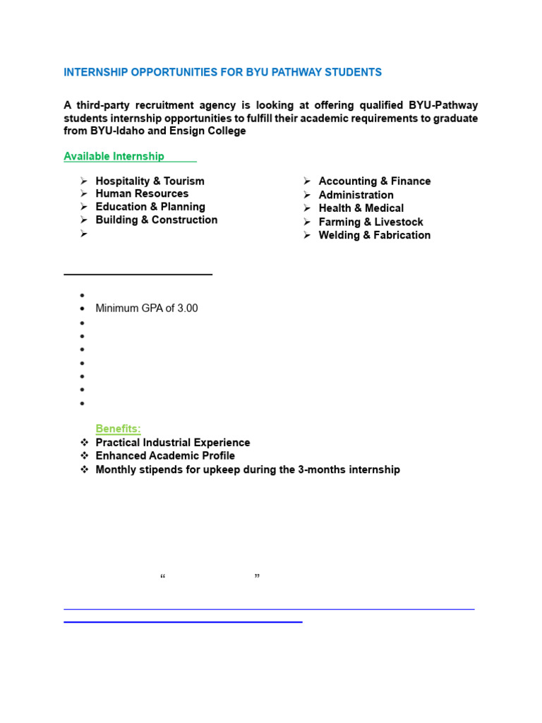 Internship Opportunities at BYU Pathway | PDF