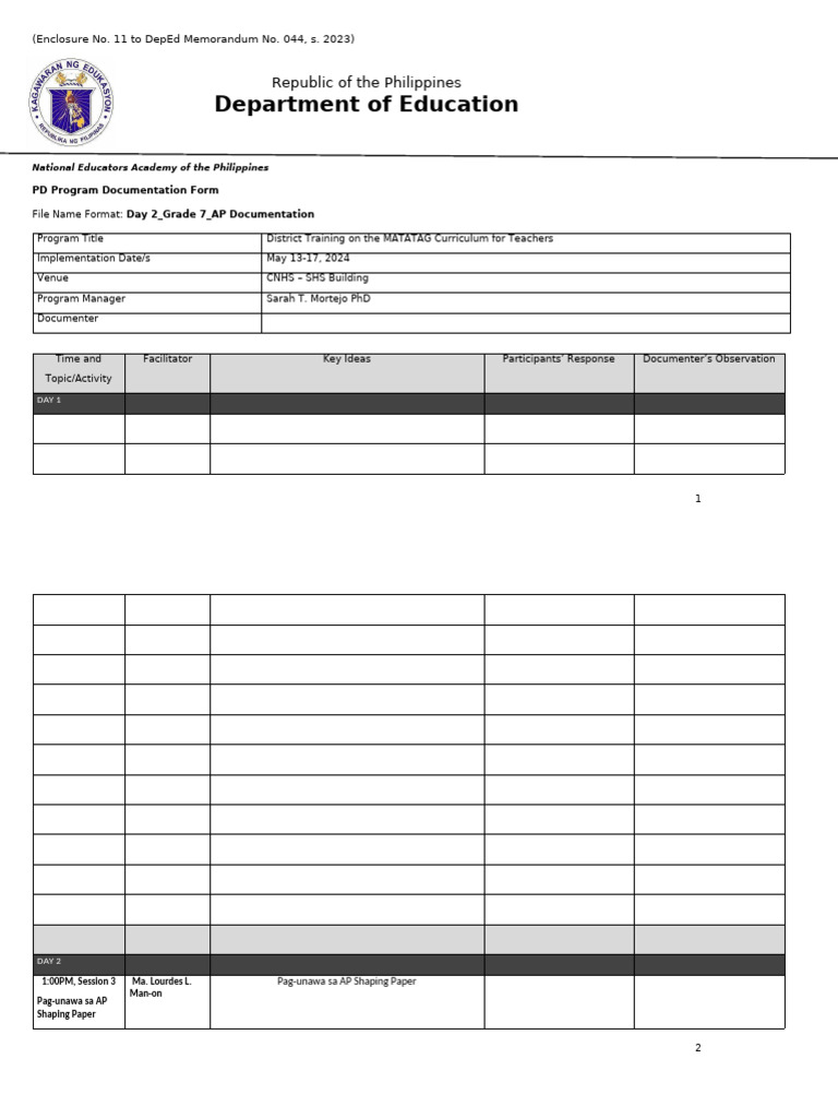 PD Program Documentation Form 1 | PDF | Language Arts & Discipline | Science & Mathematics