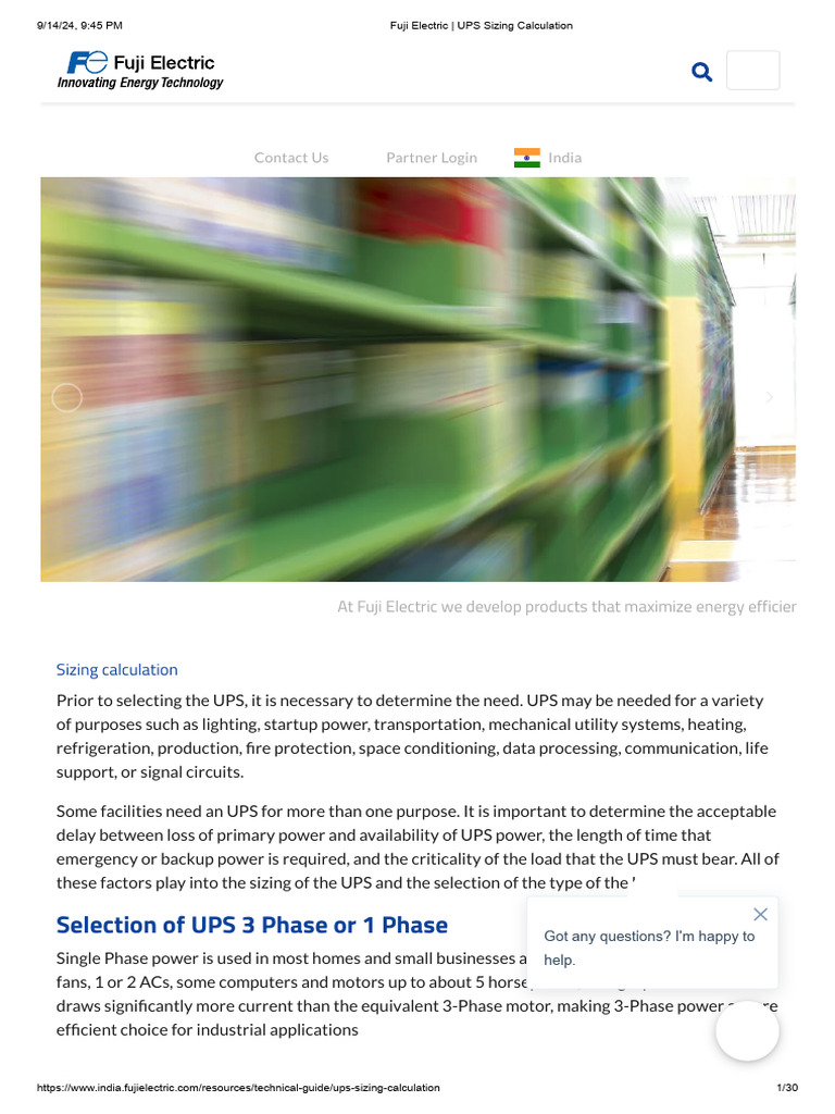 Fuji Electric - UPS Sizing Calculation | PDF