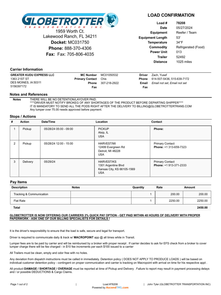 Load Confirmation | PDF