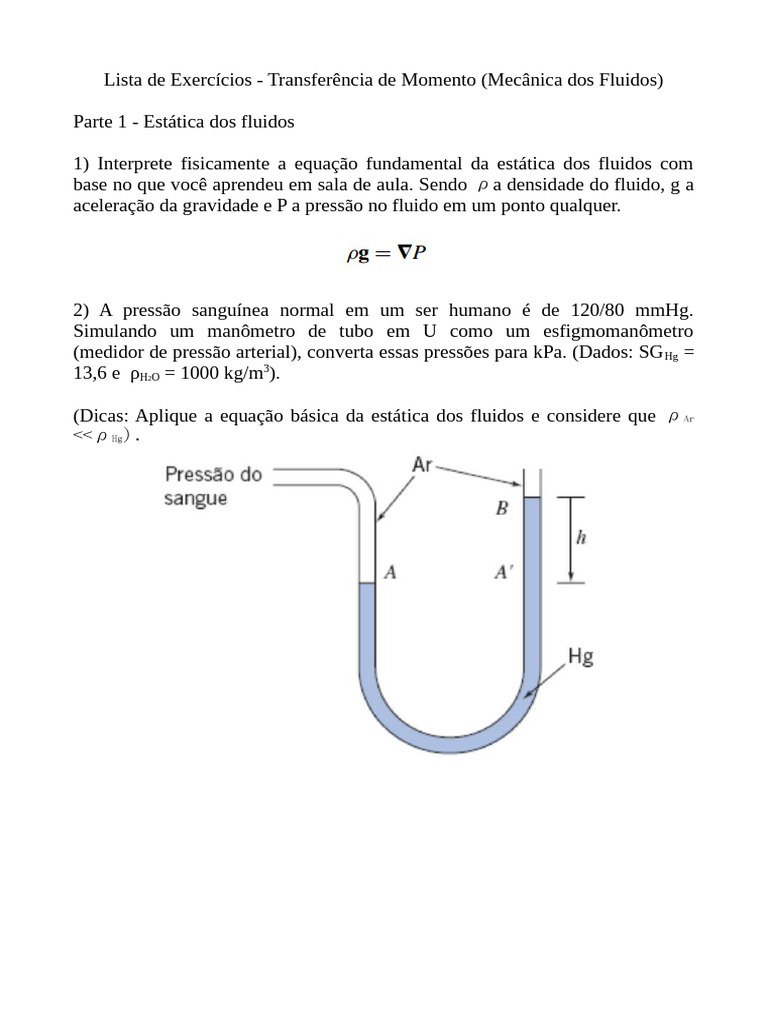 Lista de Exercícios - MecFlu | PDF