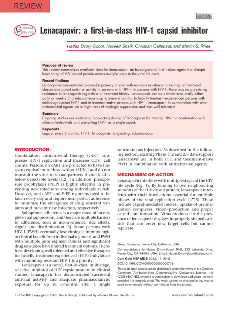 Lenacapavir A First in Class Hiv 1 Capsid.4 | PDF