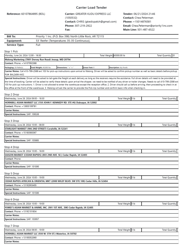 Carrier Rate Confirmation 60107864895 | PDF