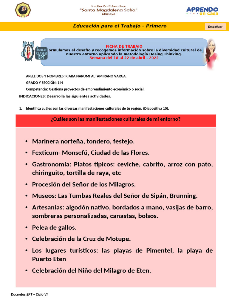 1exp - Actv 1 - Ficha de Trabajo - Intro - Empatizar - Reto | PDF