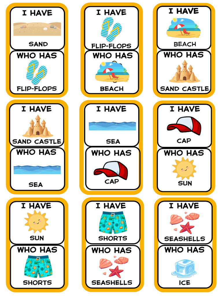 Beach-Themed "I Have, Who Has" Game | PDF