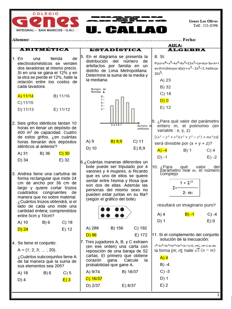 SOLUCIONARIO EXAMEN CALLAO | PDF
