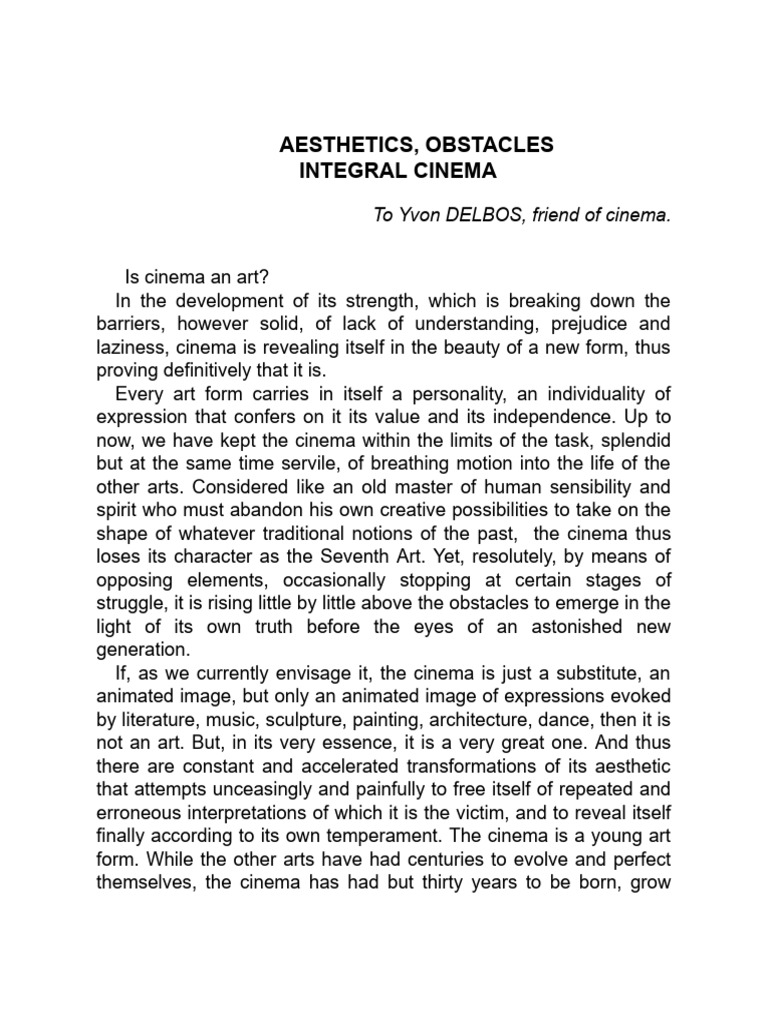 Dulac - Aesthetics Obstacles Integral Cinegraphie | PDF
