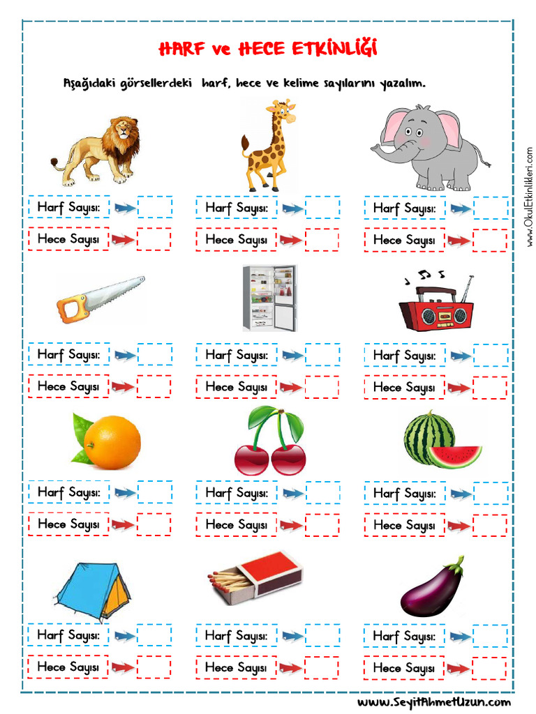 SINIF HARF Ve HECE ETKİNLİĞİ | PDF