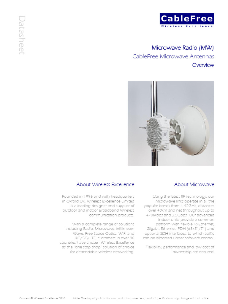 CableFree Microwave Antennas For 4-42GHz Datasheet | PDF