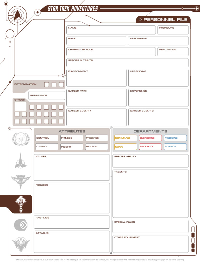 STA 2e Character Sheet Cardassian Digital Form v1.0 | PDF